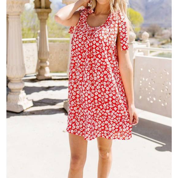 entro | Dresses | New Entro Spotted Rosette Dress In Red Coral | Poshmark